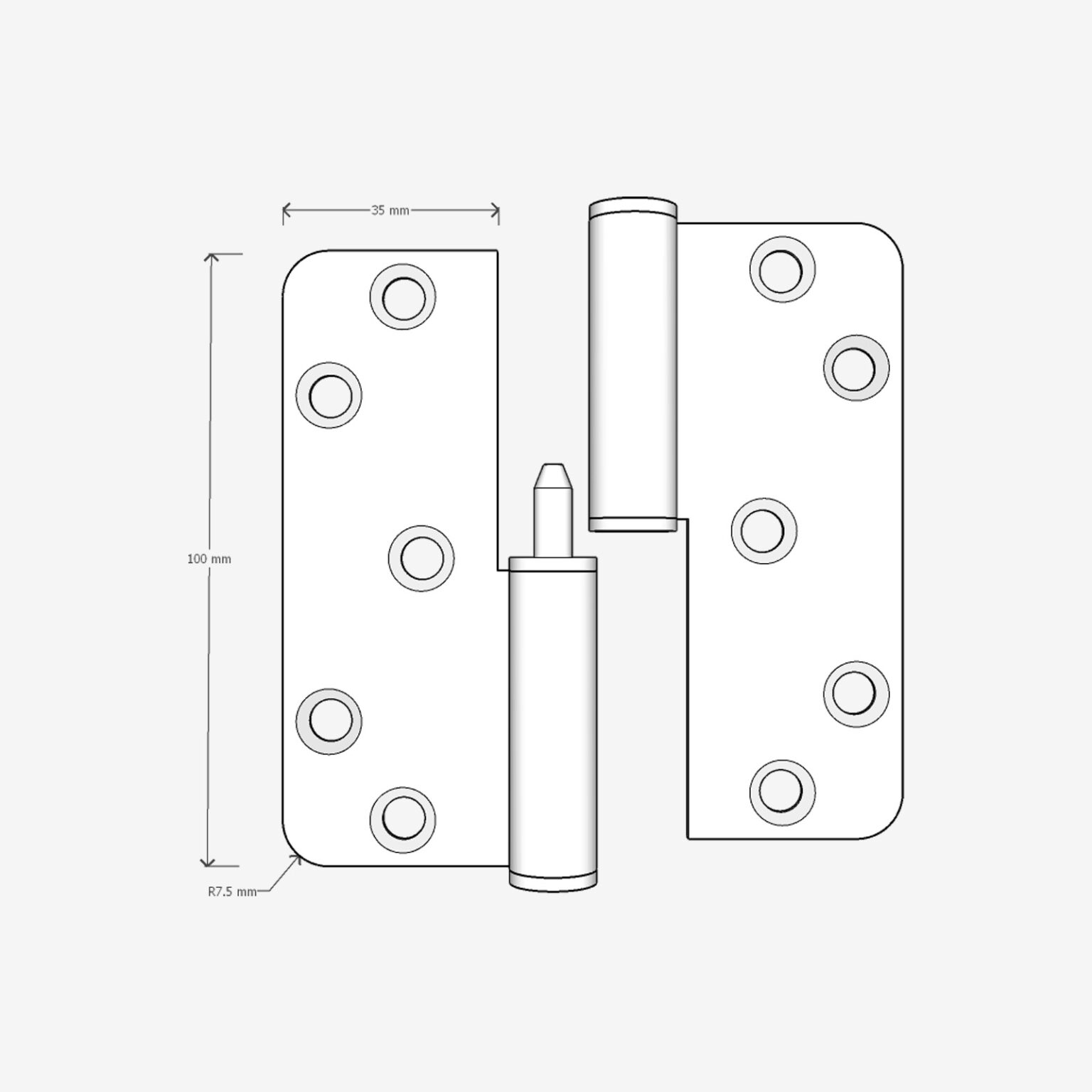 Union ASSA ABLOY left hand lift off hinge 100mm x 88mm (BZP) - Harbrine